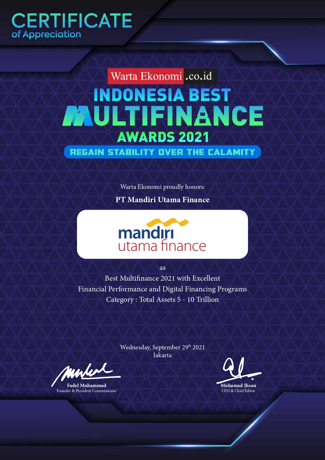 Indonesia Best Multifinance Awards 2021 dari Warta Ekonomi | Mandiri ...