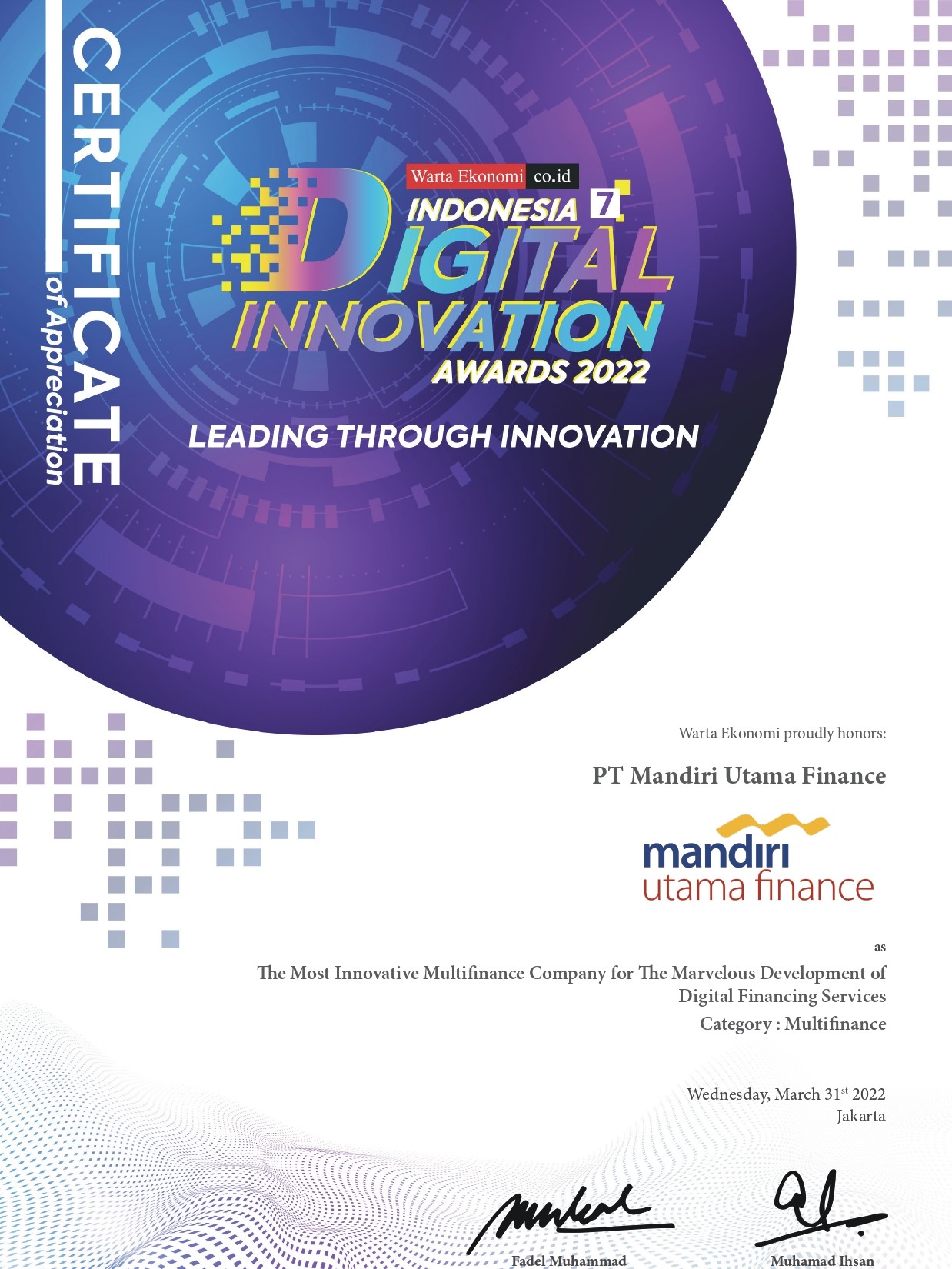 Indonesia Digital Innovation Awards 2022 dari Warta Ekonomi | Mandiri ...