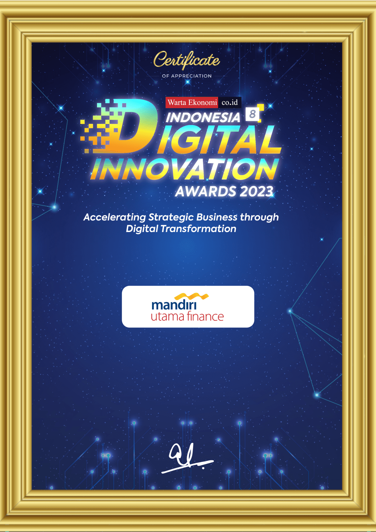 Indonesia Digital Innovation Awards 2023 dari Warta Ekonomi | Mandiri Utama Finance